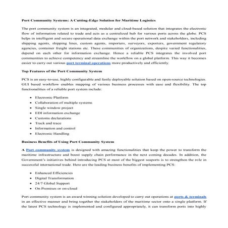 Port Community Systems- A Cutting-Edge Solution for Maritime Logistics ...
