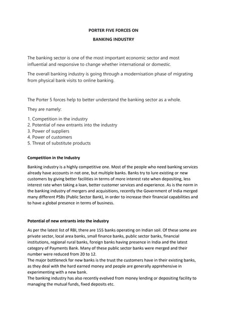 Porters five forces financial industry | PPTX