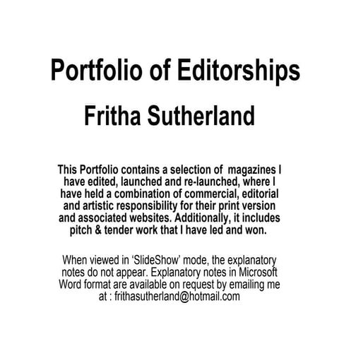 Portfolio Of Work 1 Fritha Sutherland | PPT