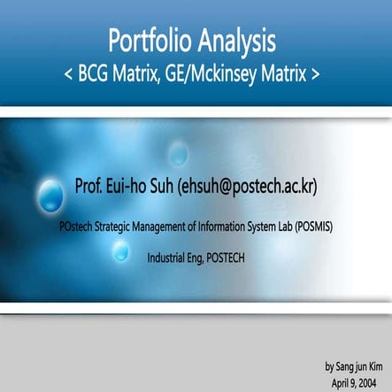 Portfolio Analysis - BCG Matrix, GEMckinsey Matrix.pptx | Management ...