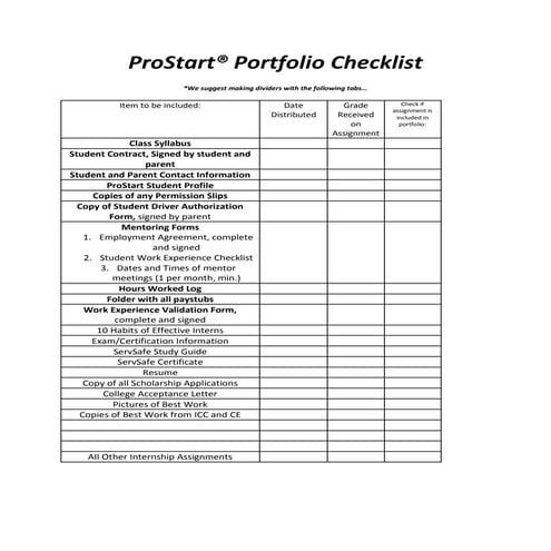Portfolio Checklist | DOCX