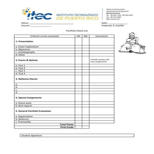 Portfolio check list | DOCX