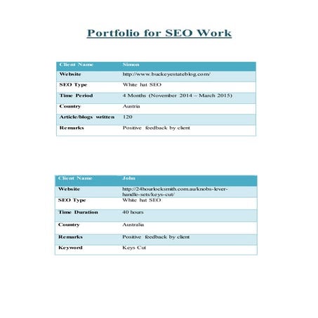 Portfolio for seo work | DOCX