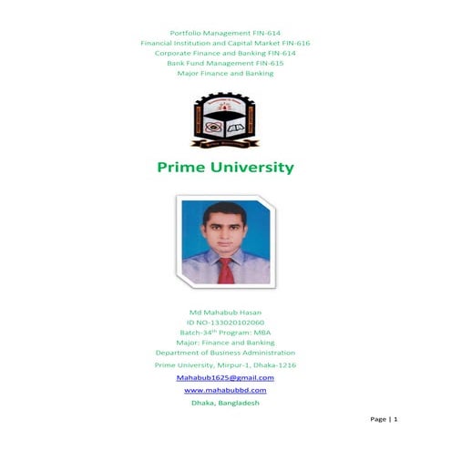 Portfolio Management by MD MAHABUB HASAN.pdf | Stocks and Bonds | Personal Investing