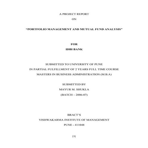Portfolio management and mutual fund analysis for idbi bank by mayur ...