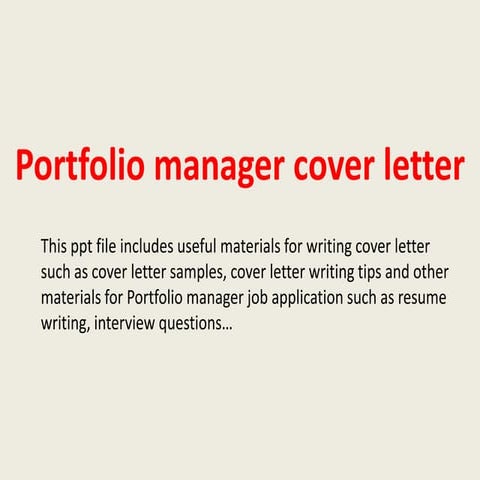 Portfolio manager cover letter | PPTX