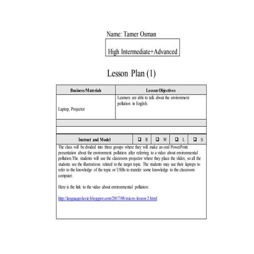 Example of a CELTA lesson plan