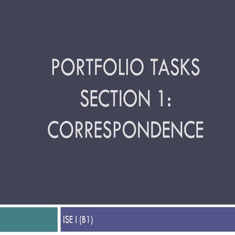 Portfolio tasks for ISE I | PPT