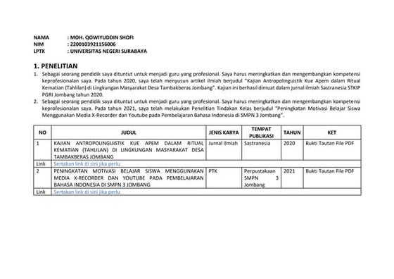 Contoh Rencana Hasil Kerja Guru (RHK) Tahunan | PDF