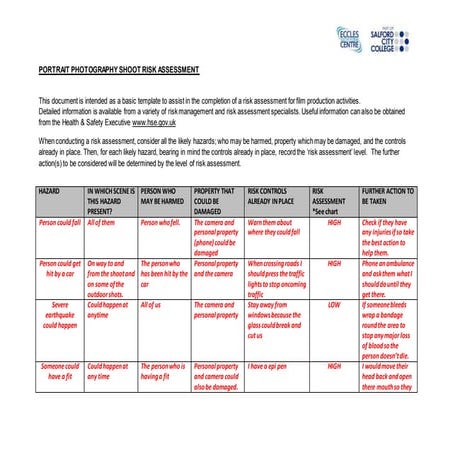 Photography shoot risk assessment form (2) | DOCX