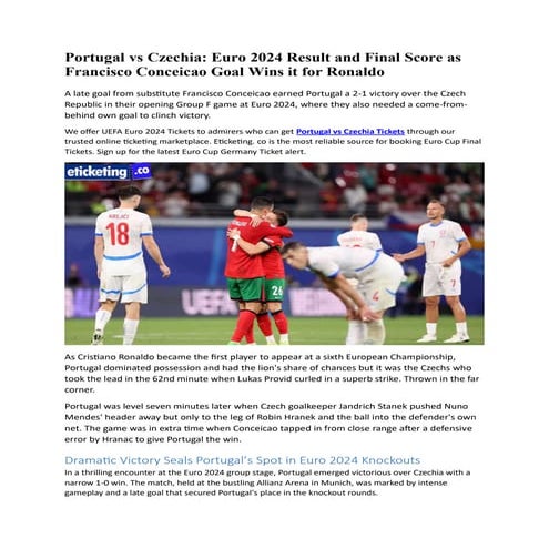Portugal vs Czechia Euro 2024 Result and Final Score as Francisco Conceicao Goal Wins it for ...