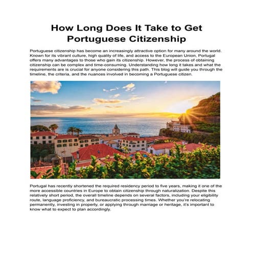 How Long Does It Take to Get Portuguese Citizenship | PDF