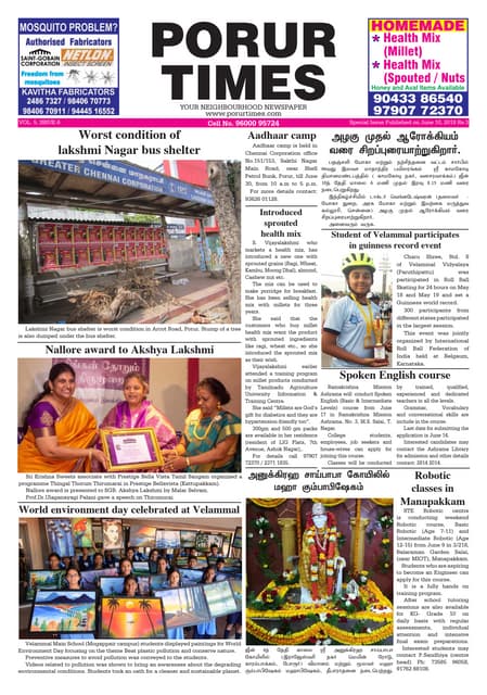 Porur Times epaper Published on June.3 | PDF