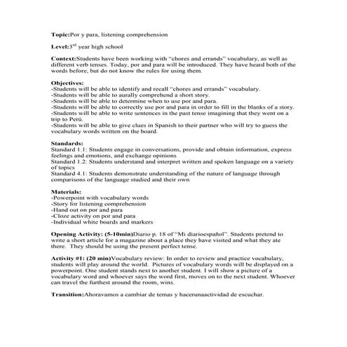 Por y para lesson plan | DOCX