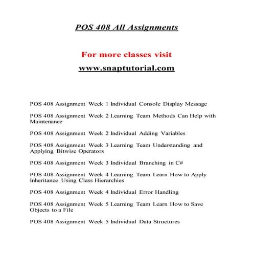 POS 408 Education Specialist / snaptutorial.com
