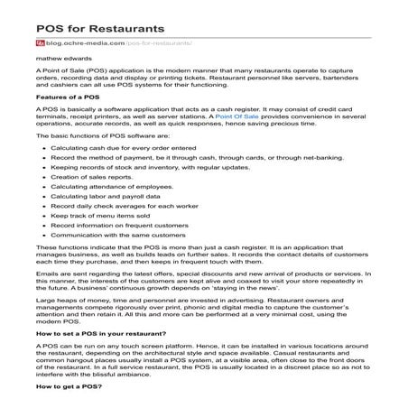 Pos for restaurants | PDF