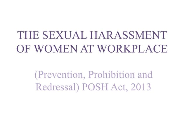 POSH (Prevention of Sexual Harassment) Training – Awareness and ...