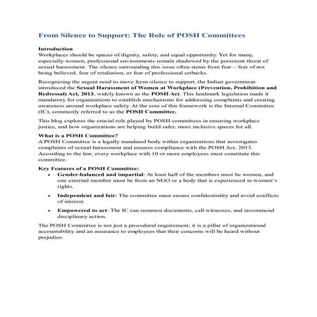 From Silence to Support: The Role of POSH Committees | PDF