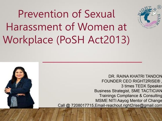 Sexual Harassment of Women at Workplace Act, 2013 (POSH Act) | PPTX | Crime & Harmful Acts to ...