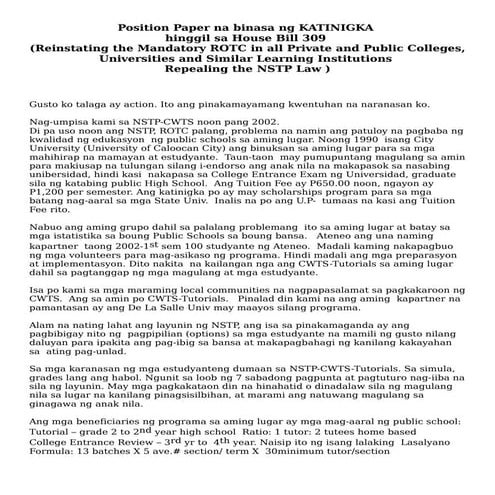 Position Paper Katinigka | PDF