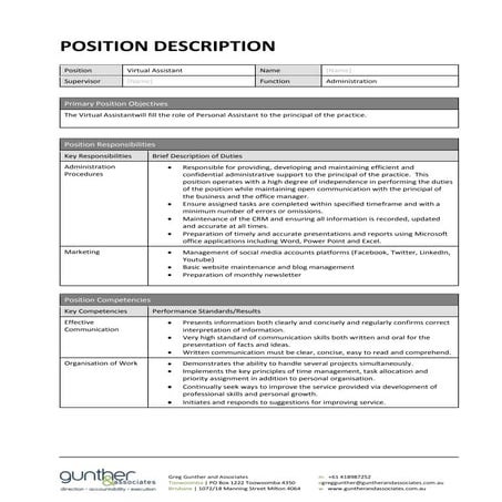 Sample Virtual Assistant Job Description | DOCX | Resume Writing and ...