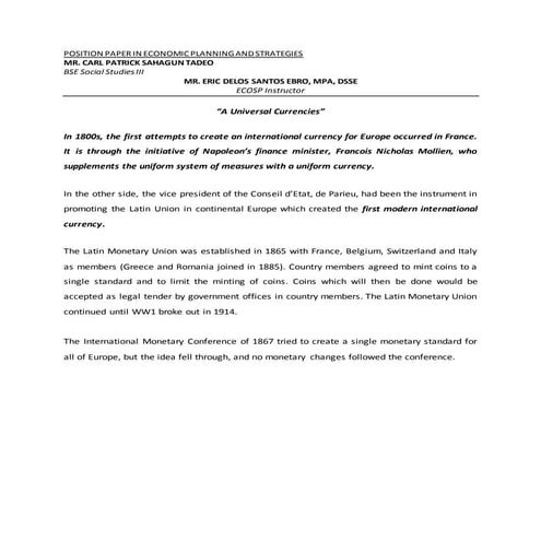 A History of Universal Currencies | DOCX