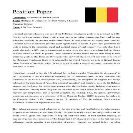Position paper Primary Education Belgium | PDF
