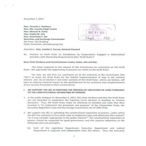 SEC Draft Rules on Foreign Ownership (Position Paper) | PDF