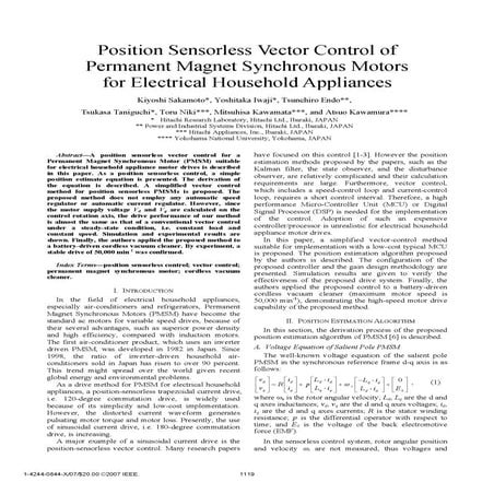 Position sensorless vector control of pmsm for electrical household applicances | PDF