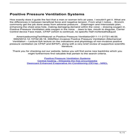 Positive Pressure Ventilation Systems | PDF