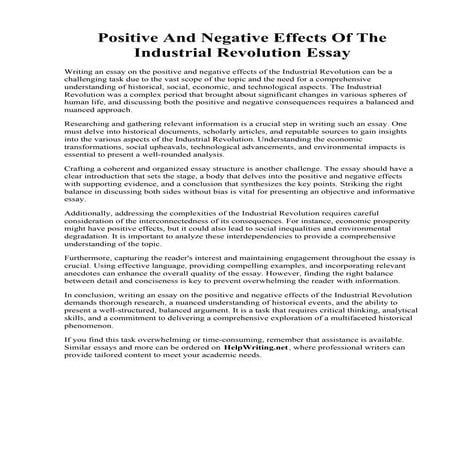Positive And Negative Effects Of The Industrial Revolution Essay | PDF