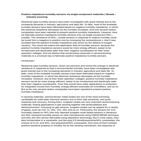 Positive impedance humidity sensors via single component materials | DOC
