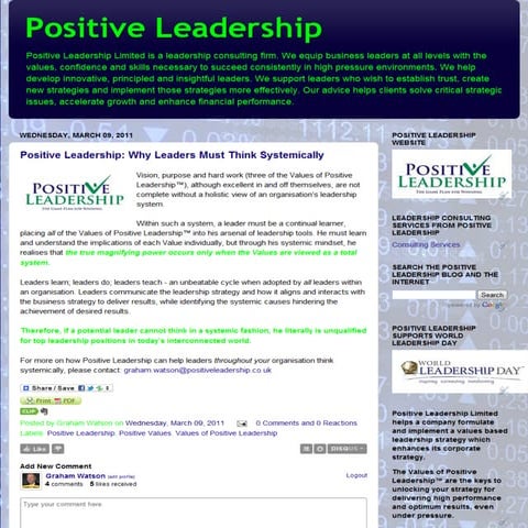 Positive Leadership Why Leaders Must Think Systemically | PDF