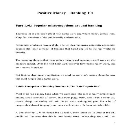 Positive Money - Banking 101 | PDF | Consumer Banking | Personal Finance