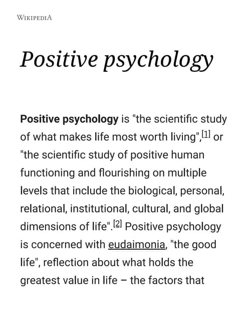 Positive Psychology | PPT | Mental Health | Diseases and Conditions