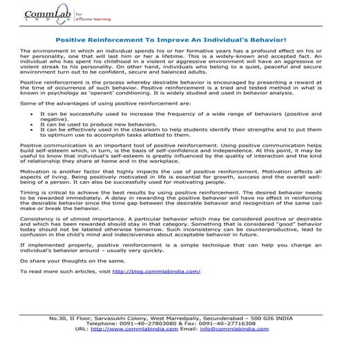 Does positive reinforcement help in changing an individual’s behavior ...