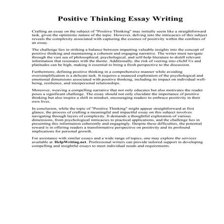 Positive Thinking Essay Writing | PDF