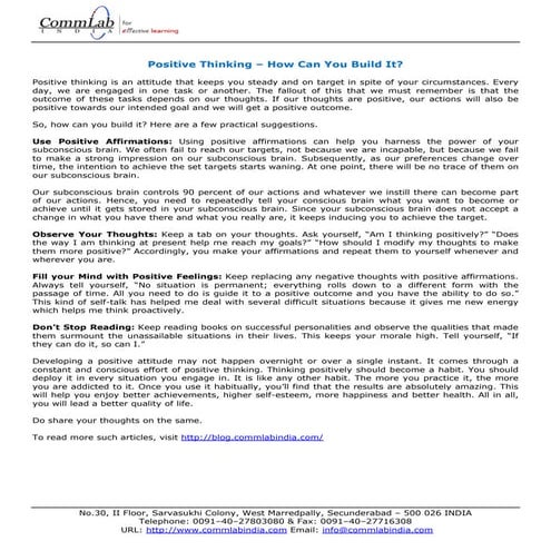 Positive thinking – how can you build it? | PDF