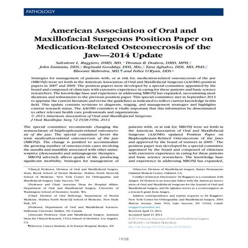 position paper 2014 medication related osteoradionecrosis of jaw | PDF