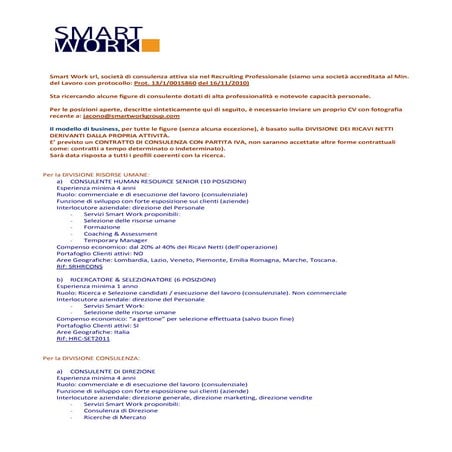 Posizioni Aperte In Smart Work Set 2011 Dic 2011 | PDF