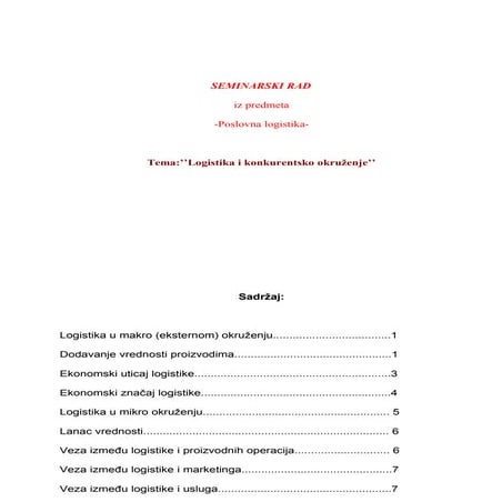 Poslovna logistika logistika i konkurentsko okruzenje | DOC