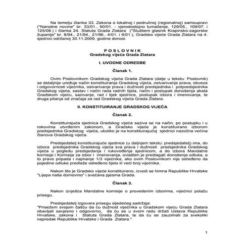 Poslovnik Gradskog vijeća Grada Zlatara | PDF