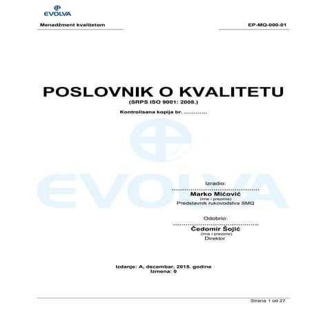 Poslovnik o kvalitetu | DOC