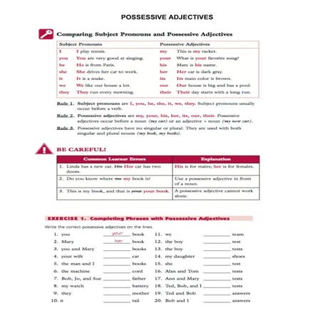 Possessive adjectives A1-A2 | PDF