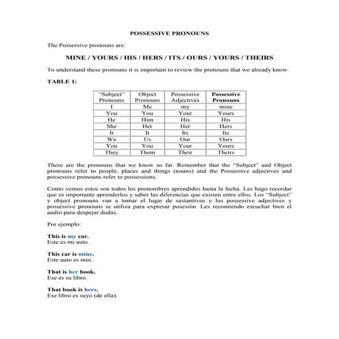 Possessive pronouns | DOCX