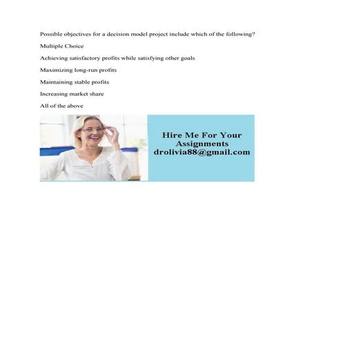 Possible Objectives For A Decision Model Project Include Which Of The Pdf