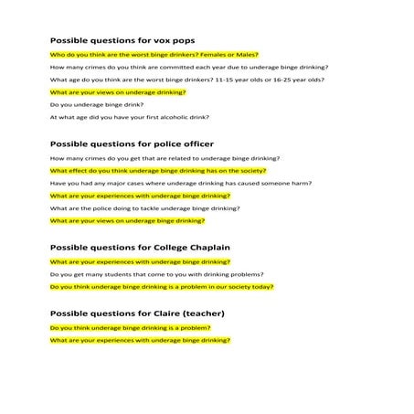 Possible questions | DOCX