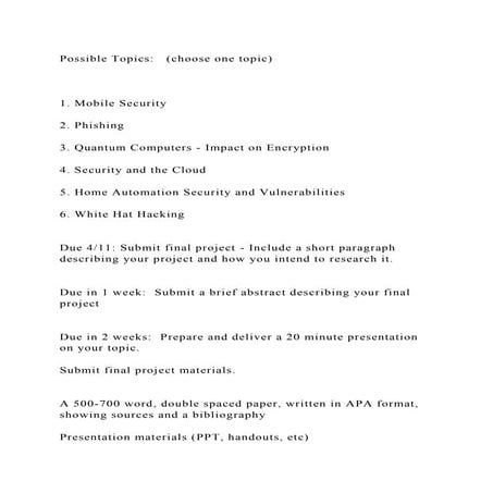 Possible Topics (choose one topic)1. Mobile Security2 | DOCX
