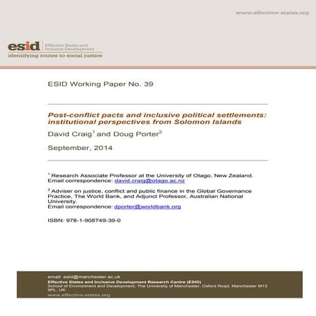 Post-conflict Pacts and Inclusive Political Settlements: Institutional Perspectives from solomon ...