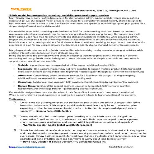 Post-Go-Live ServiceNow Support & Operational Consulting Model | PDF